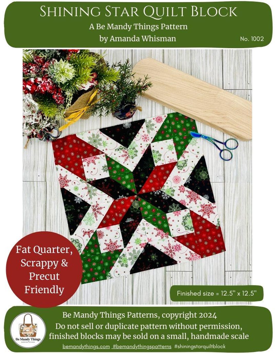 Shining Star Quilt Block Pattern, Instant Digital Download, Holiday ...