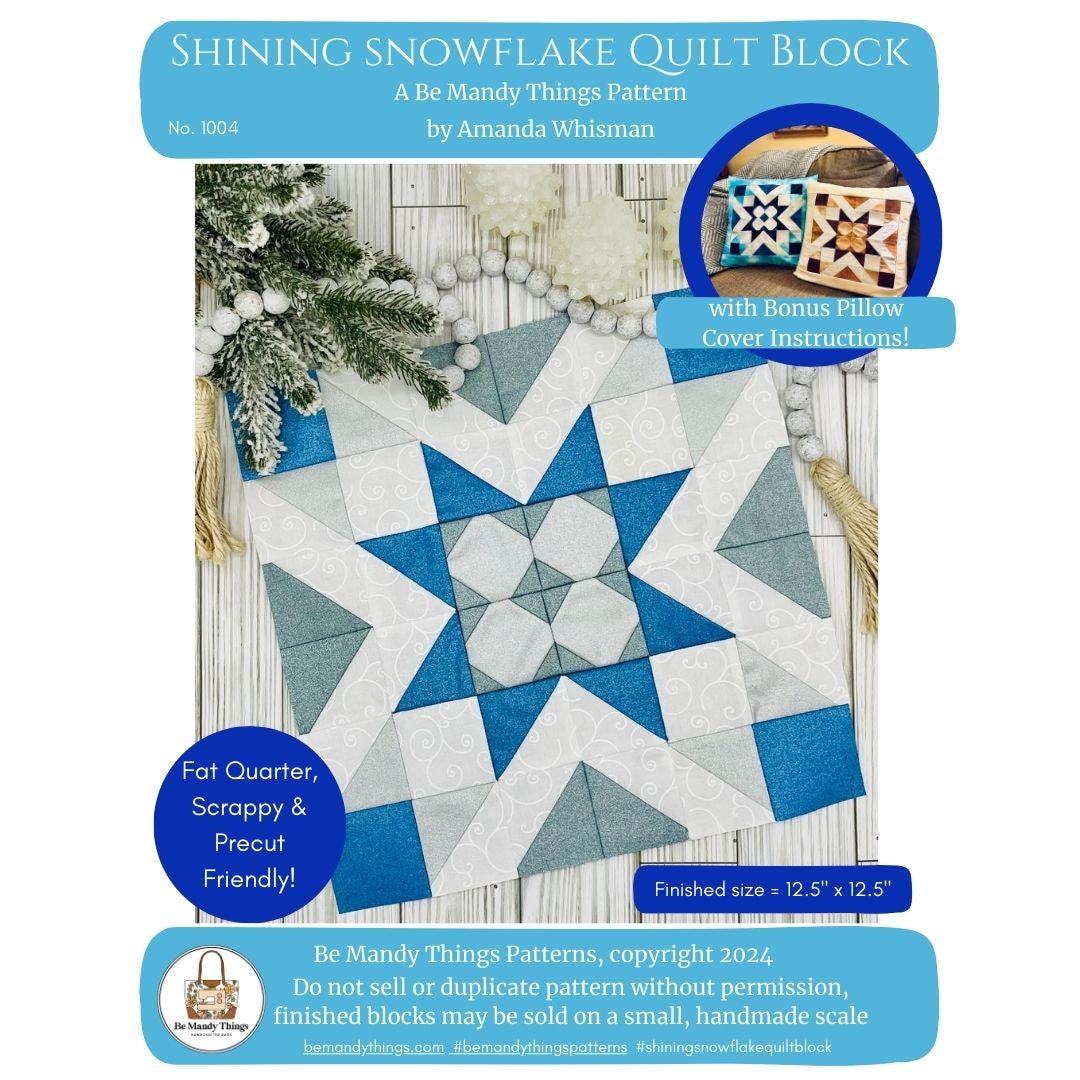 Shining Snowflake Quilt Block Pattern: Winter Quilt, Pillow Cover (PDF Digital Download) - Etsy