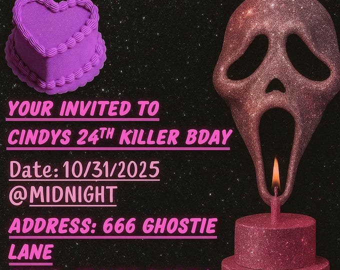Pink Glam Scream Birthday Invitation: Slasher Party, Glitter Mask ...