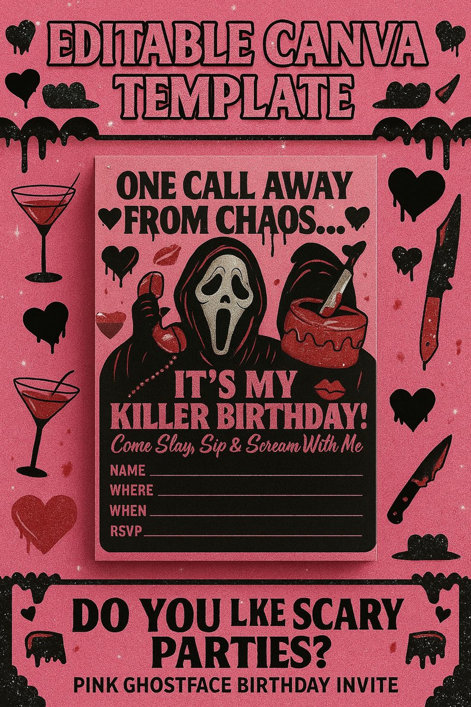 Do You Like Scary Parties? – Pink Ghostface Birthday Invite - Etsy
