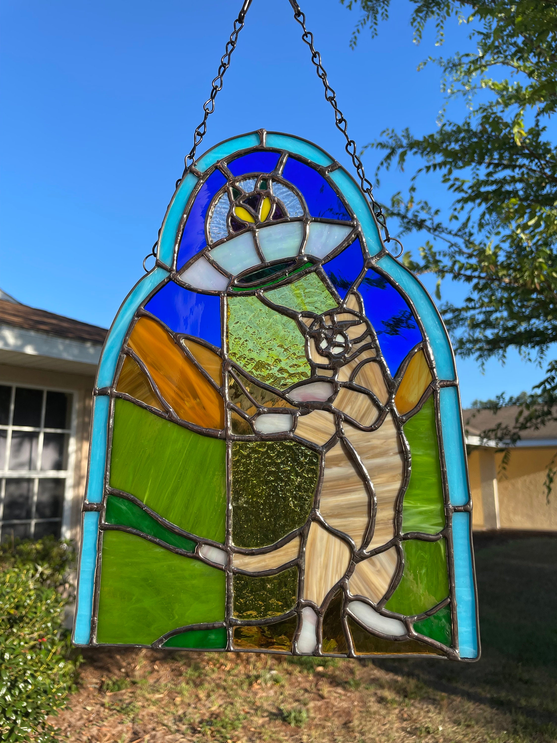 Cat UFO Alien Abduction Stained Glass Panel Window - Etsy