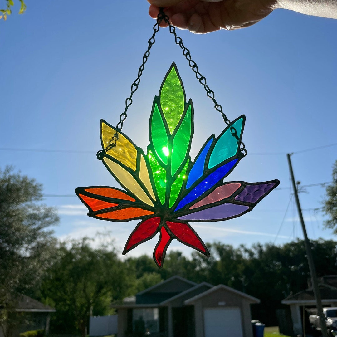 Marijuana Rainbow Weed Pot Leaf Stained Glass Suncatcher - Etsy