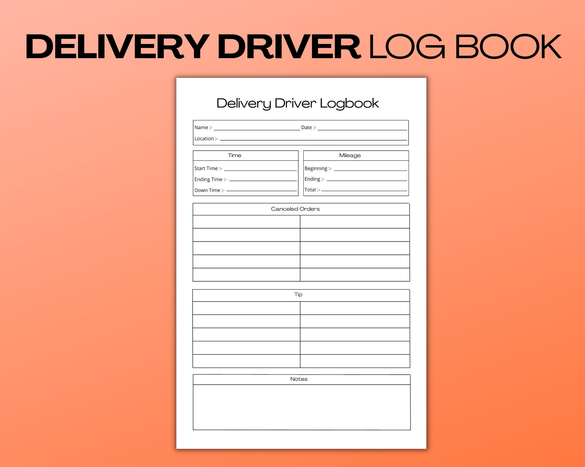 Delivery Driver Log Book | Printable Log to Track Deliveries Accurately ...