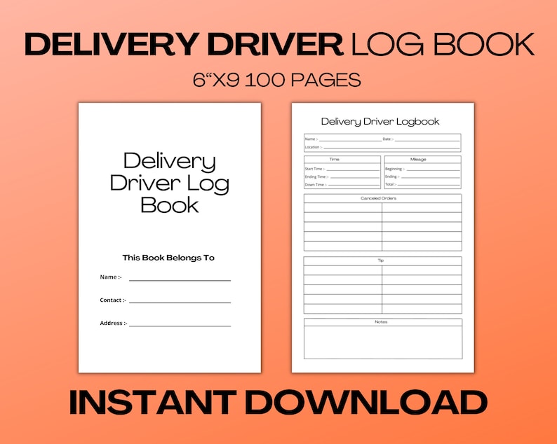 Delivery Driver Log Book | Printable Log to Track Deliveries Accurately ...