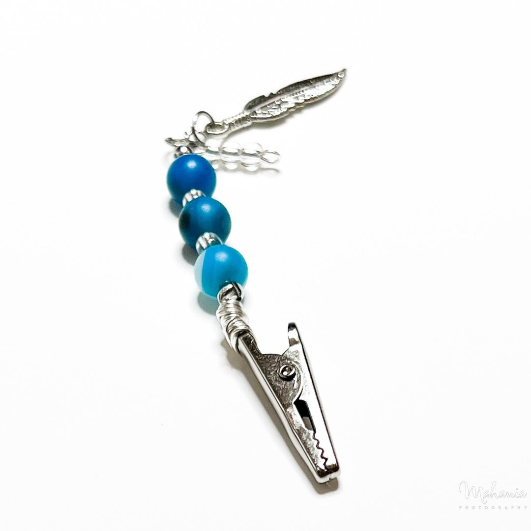 Blue Striped Agate Mini ATM Card Clip Keychain Card Puller Necklace ...