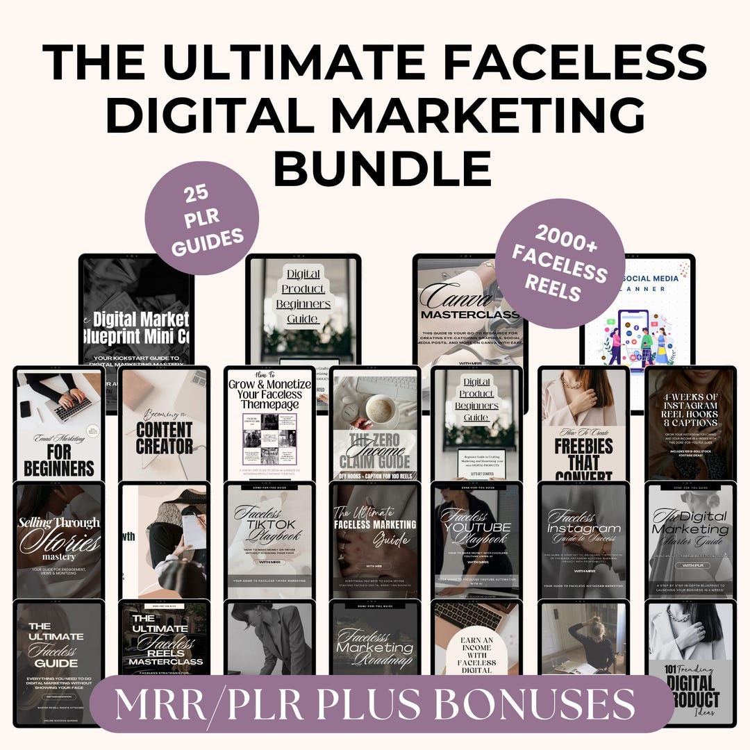 Faceless Digital Marketing Guide Bundle Resellable Ebooks MRR PLR Inc 2 ...
