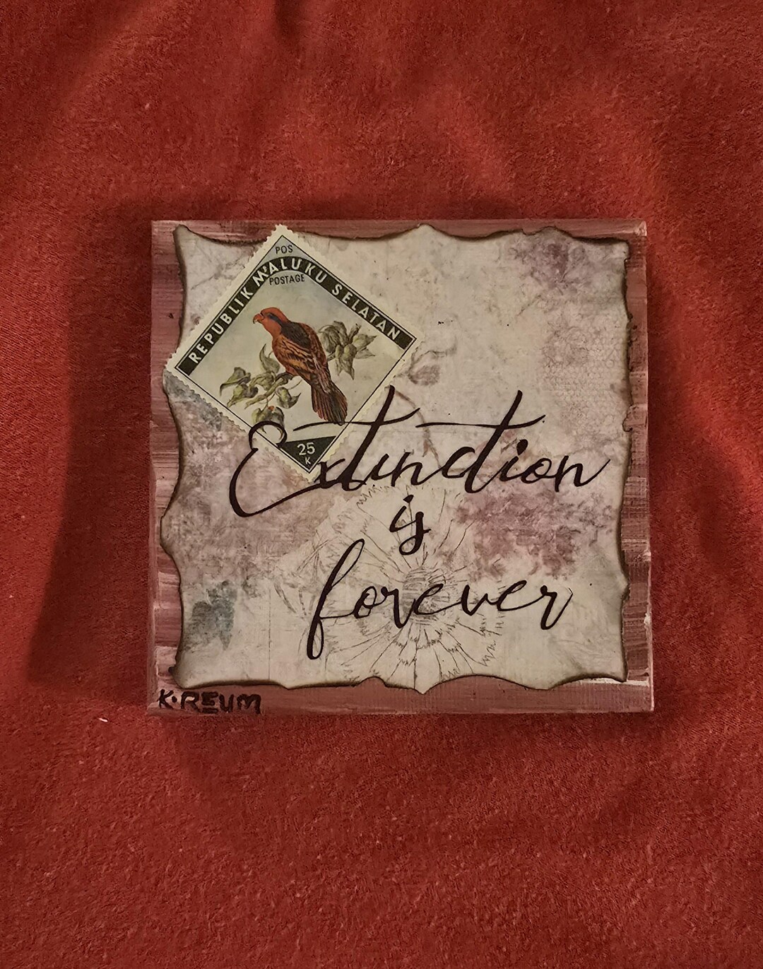 Original Mixed Media Collage on 4x4 Canvas Entitled "extinction is ...