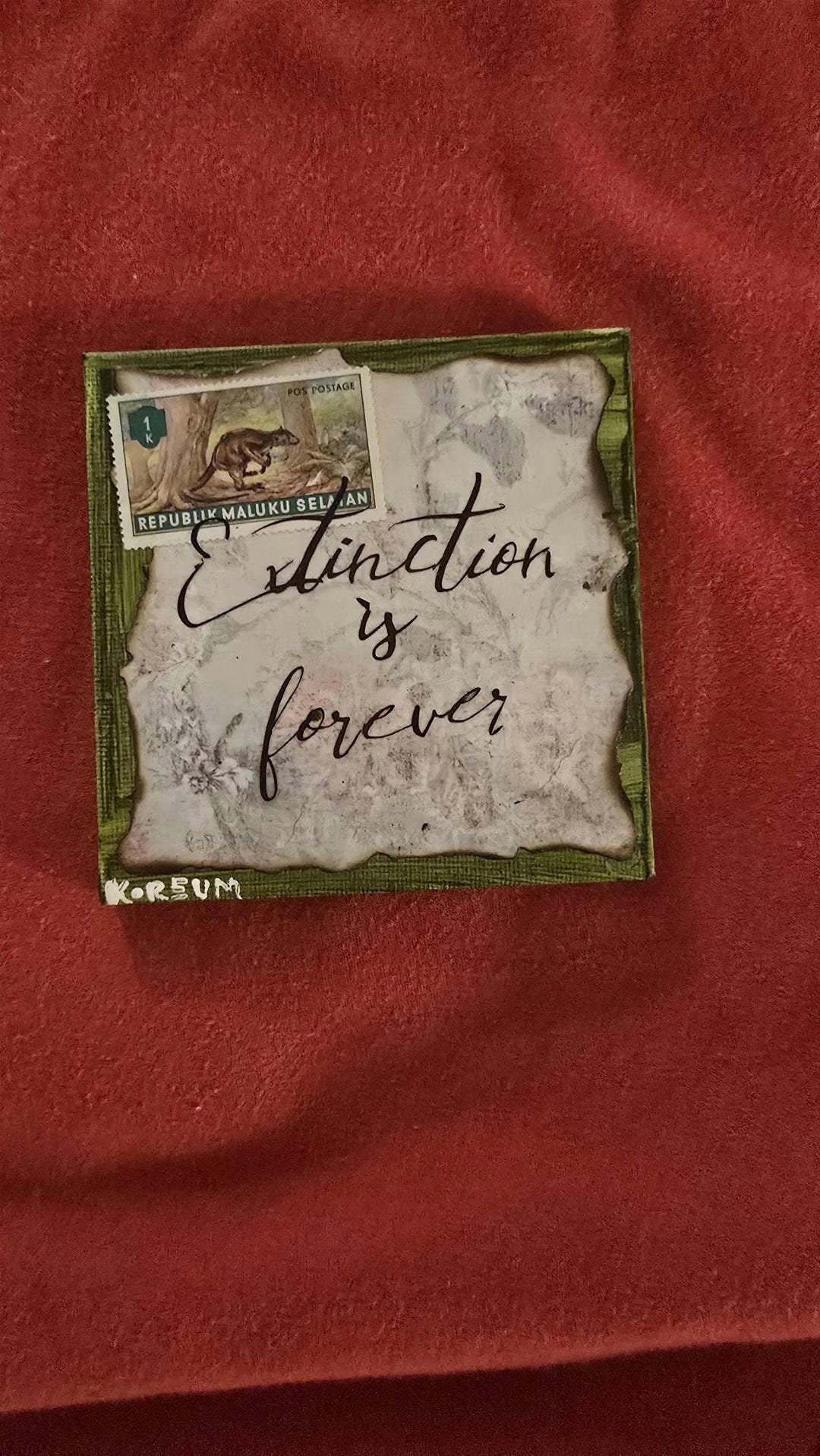 Original Mixed Media Collage on 4x4 Canvas Entitled "extinction is ...