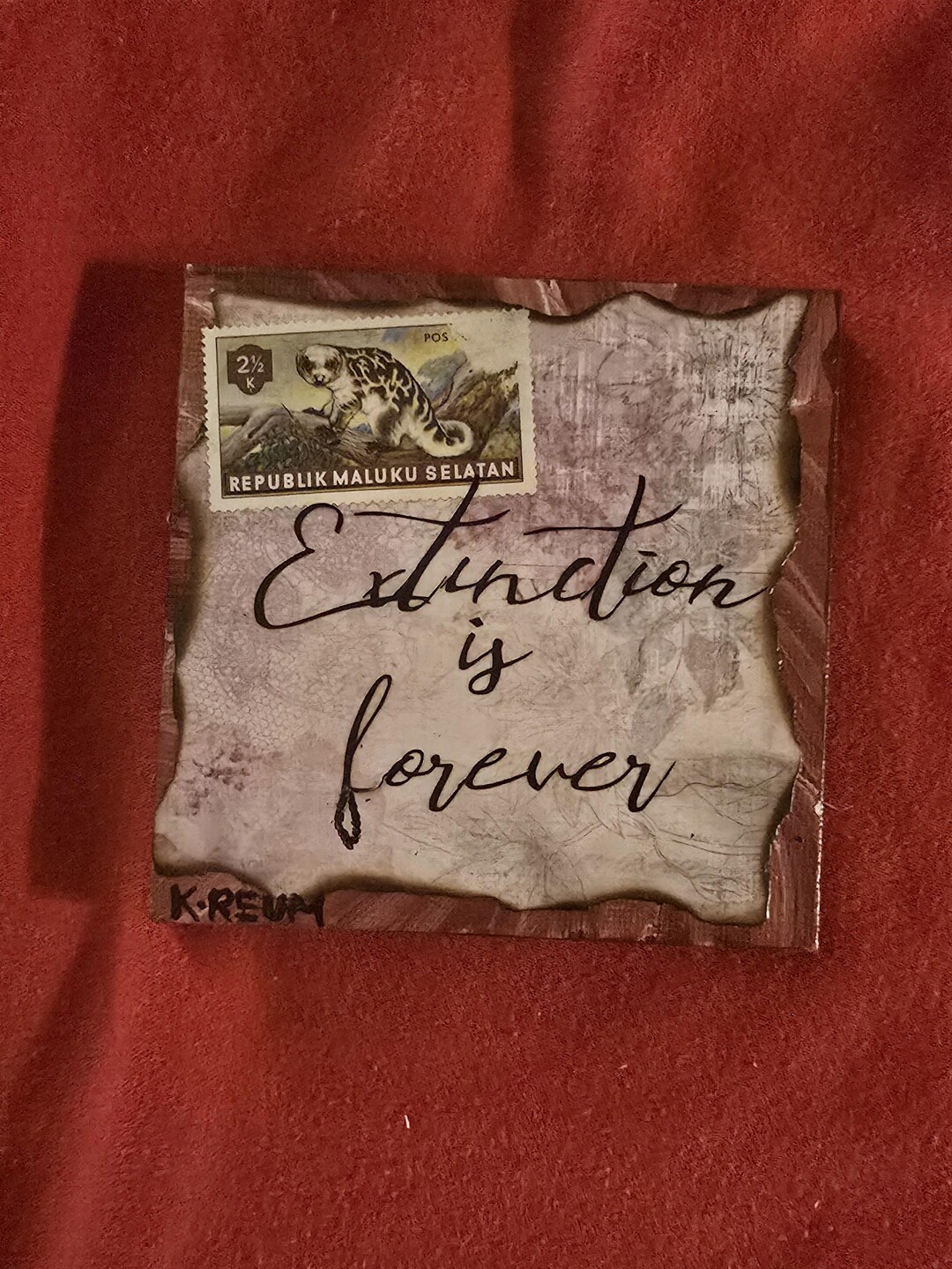 Original Mixed Media Collage on 4x4 Canvas Entitled "extinction is ...