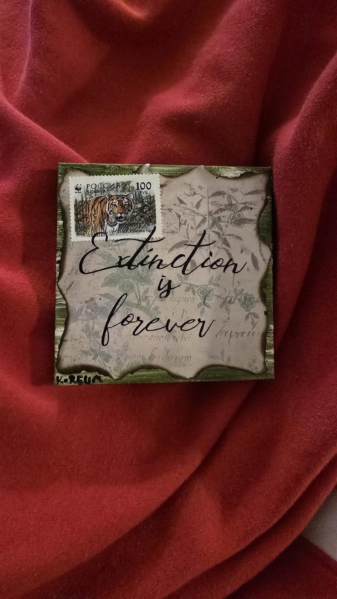 Original Mixed Media Collage on 4x4 Canvas Entitled "extinction is ...