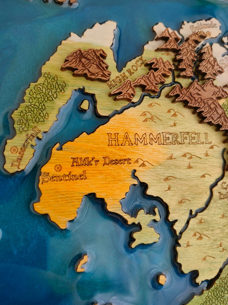 Skyrim Wood Map | Tamriel Engraved Epoxy Map | the Elder Scrolls TES ...