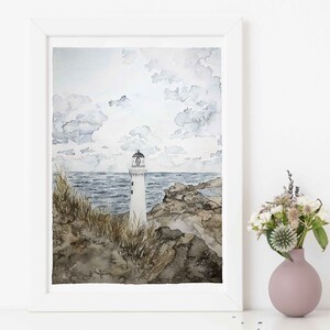Castlepoint Lighthouse Watercolor Art Print: New Zealand Seascape - Etsy