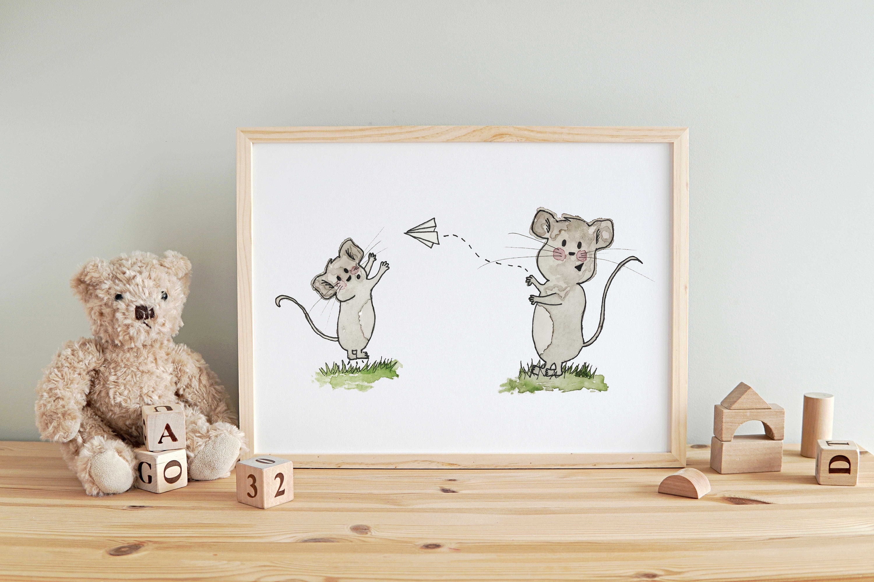 Woodland Mouse Nursery Print Mouse Watercolor Baby Mice | Etsy
