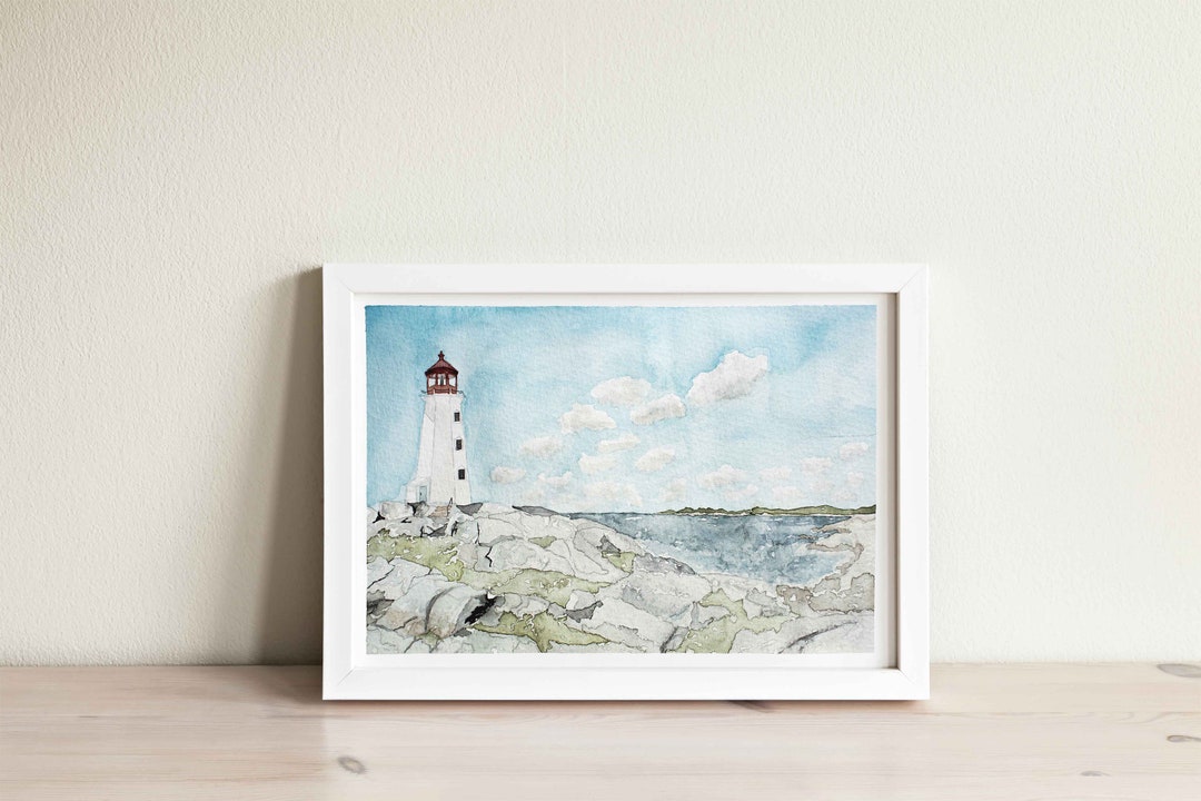 Peggy's Point Lighthouse Watercolor, Nova Scotia Canada Wall Art, Peggy ...