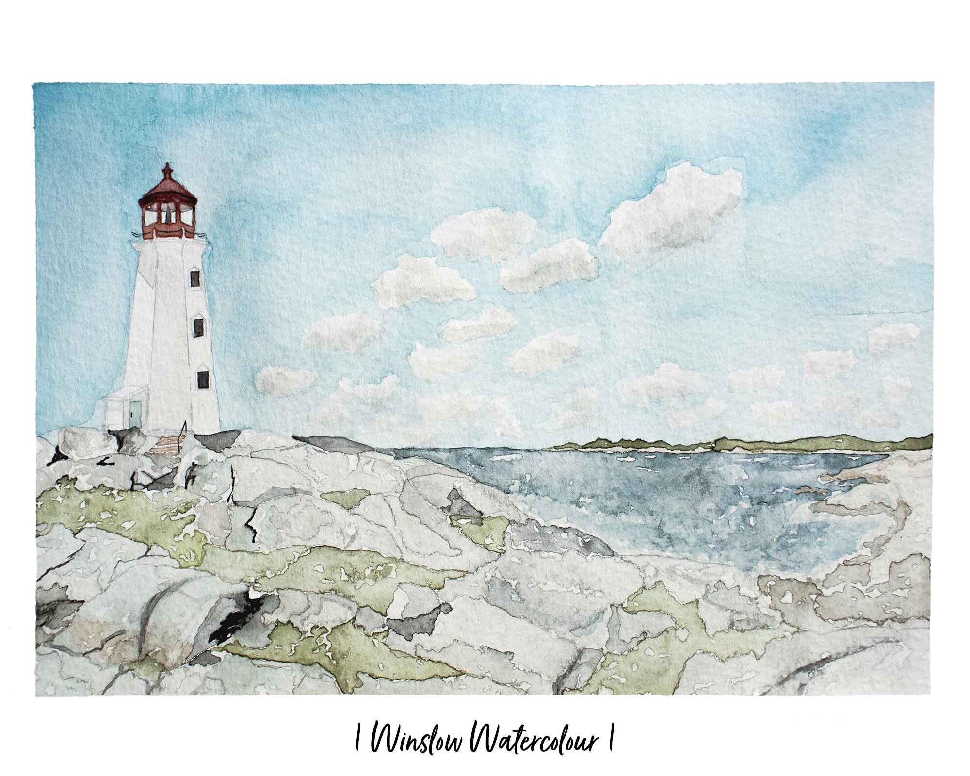 Peggy's Point Lighthouse Watercolor, Nova Scotia Canada Wall Art, Peggy ...