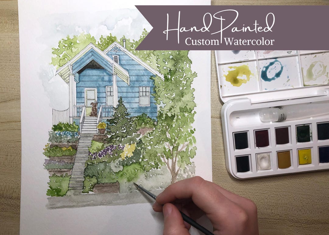Hand Painted Watercolor House Painting From Photo Personalized Original ...