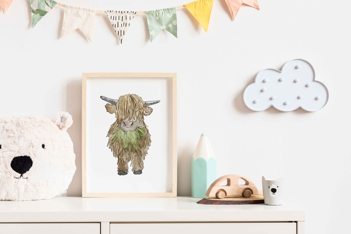 Baby Hairy Coo Watercolor Scottish Highland Cow Baby Animal - Etsy