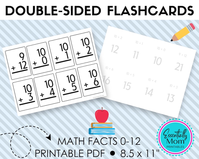 Printable Addition Flashcards 0-12: Math Facts (PDF Download) - Etsy