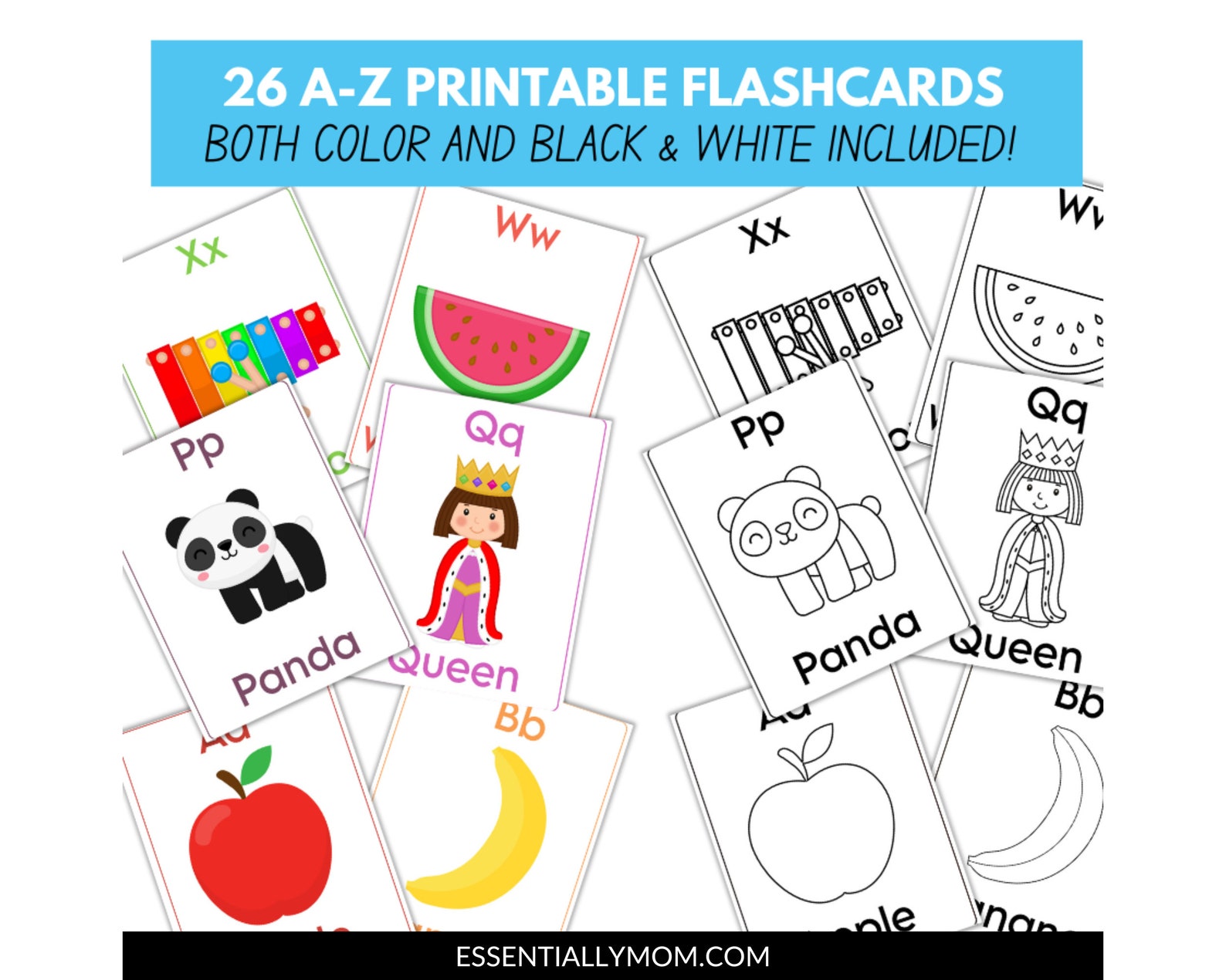 Pre-k Alphabet Printable Flashcards, Alphabet Cards With Pictures, Abc ...