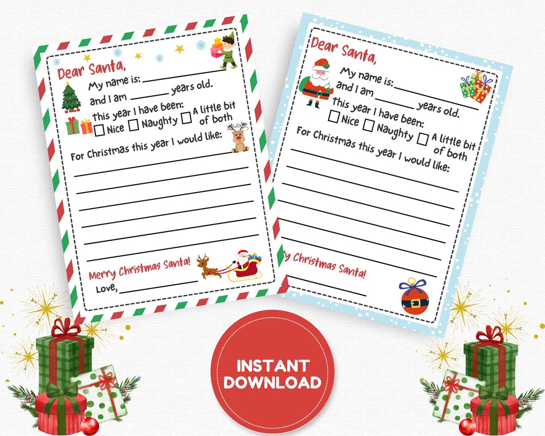 Letter to Santa Printable, Christmas Wish List, Kids Activity (PDF) - Etsy