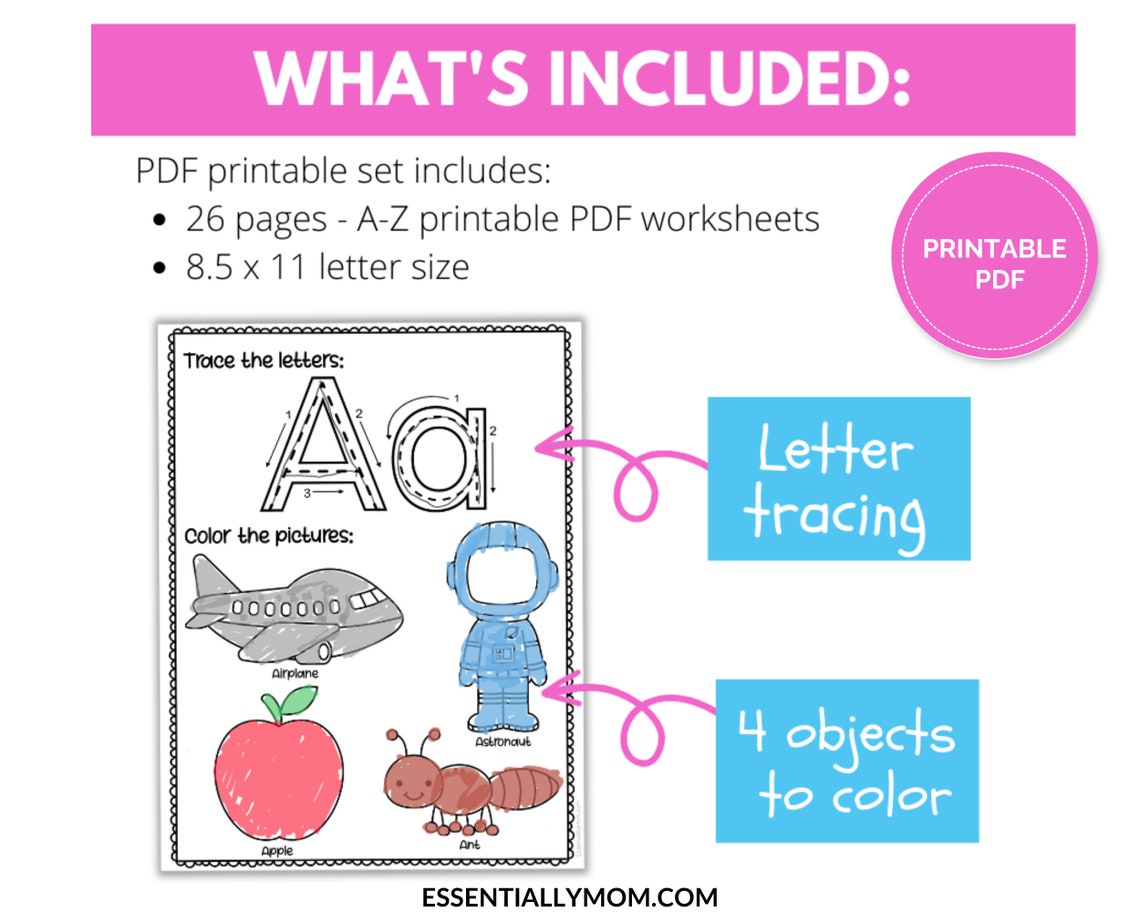 Pre K Alphabet Color and Trace Worksheets, ABC Tracing Coloring Pages ...
