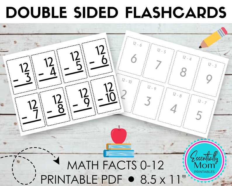 Printable Subtraction Flashcards 0-12 {with Answers on Back ...