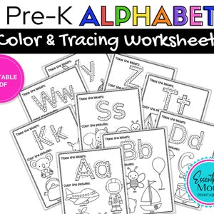 Pre K Alphabet Color and Trace Worksheets, ABC Tracing Coloring Pages ...