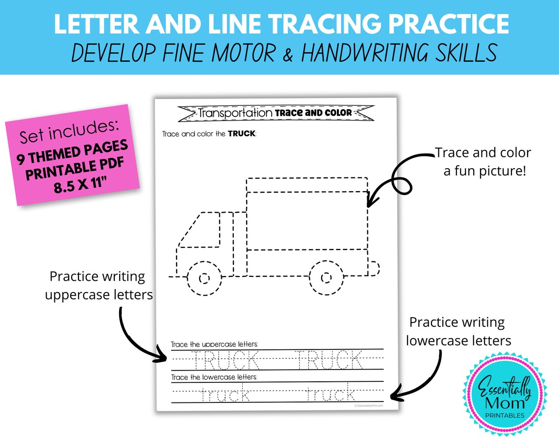 Transportation Trace and Color Worksheets - Etsy