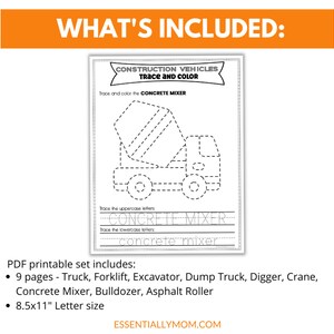 Construction Vehicles Trace and Color Worksheets, Coloring Tracing ...