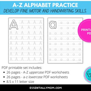 Alphabet Letter Tracing Worksheets, Handwriting Practice (PDF) - Etsy