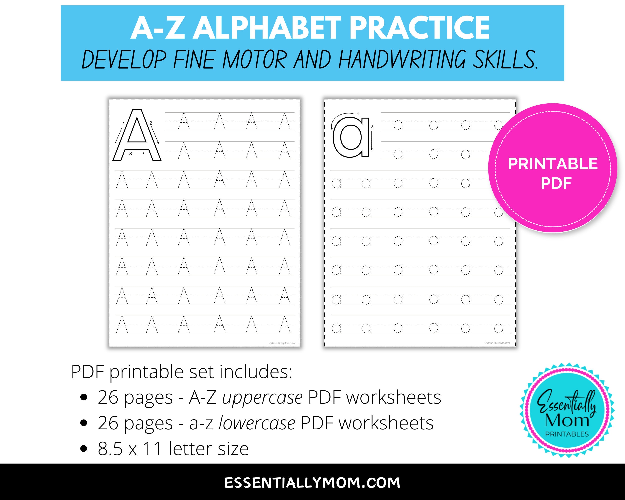 Uppercase and Lowercase Letter Tracing Worksheets, Kindergarden ...
