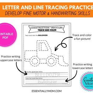 Construction Vehicles Trace and Color Worksheets, Coloring Tracing ...
