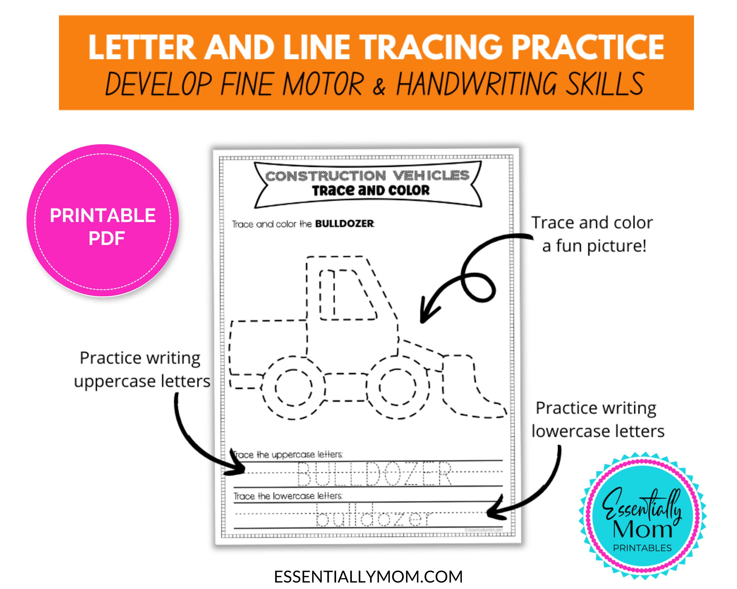 Construction Vehicles Trace and Color Worksheets, Coloring Tracing ...
