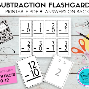 Printable Subtraction Flashcards 0-12 {with Answers on Back ...