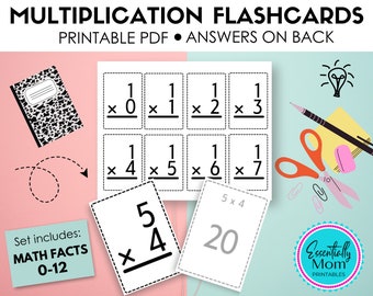 Multiplication Fact Flash Cards Printable 0-12 - Etsy