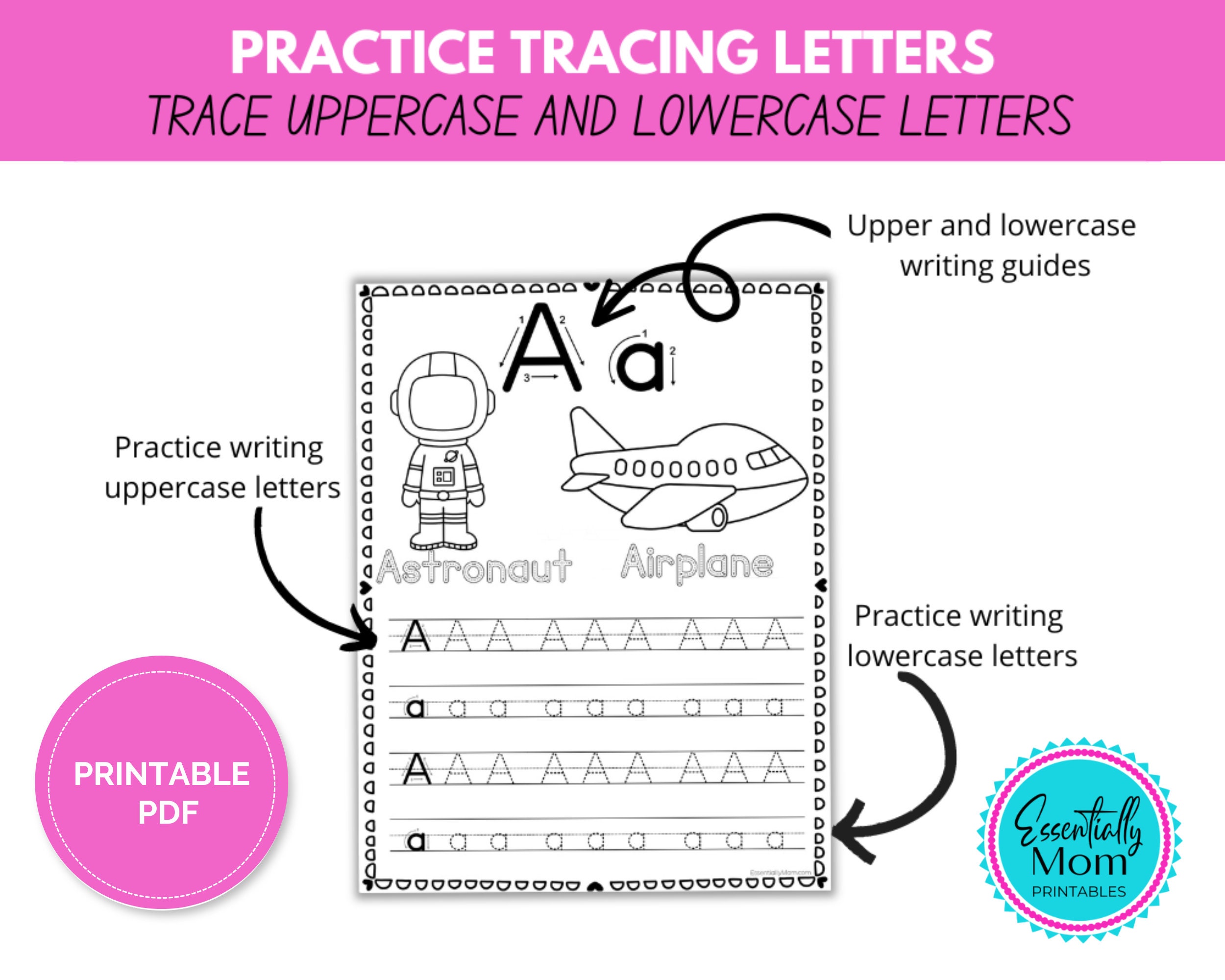 Alphabet Trace and Color Pages, Color Tracing Worksheets PDF, Trace and ...