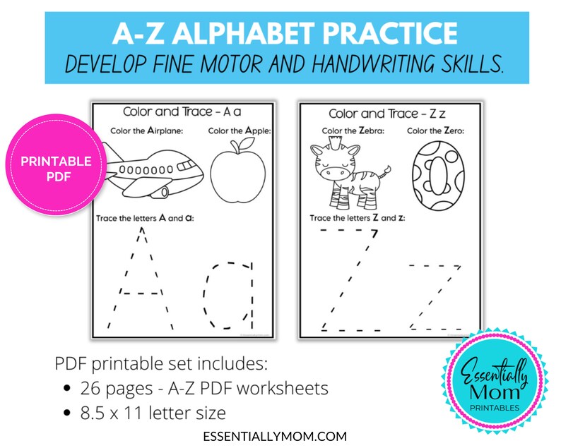 Alphabet Tracing & Coloring Pages for Pre-k (printable PDF) - Etsy