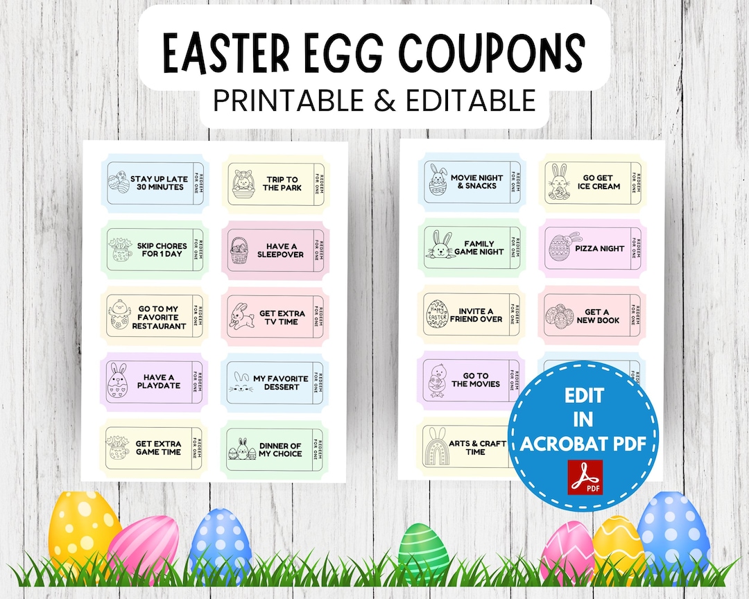 Easter Egg Coupons Printable | Easter Egg Tokens | Easter Egg Stuffers ...