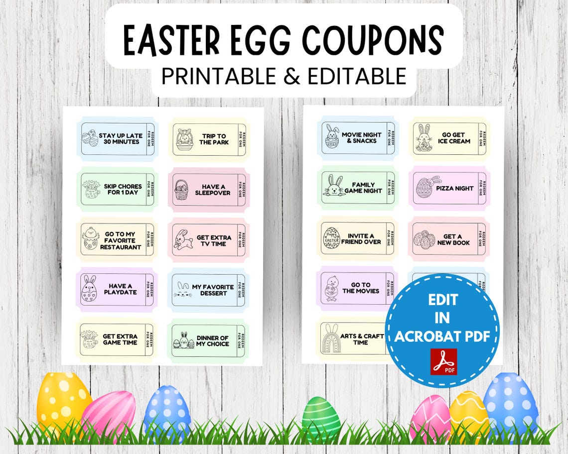 Easter Egg Coupons Printable | Easter Egg Tokens | Easter Egg Stuffers ...