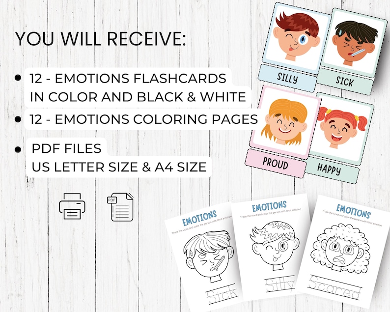 Emotions Flashcards & Coloring Pages: Montessori Learning (printable ...