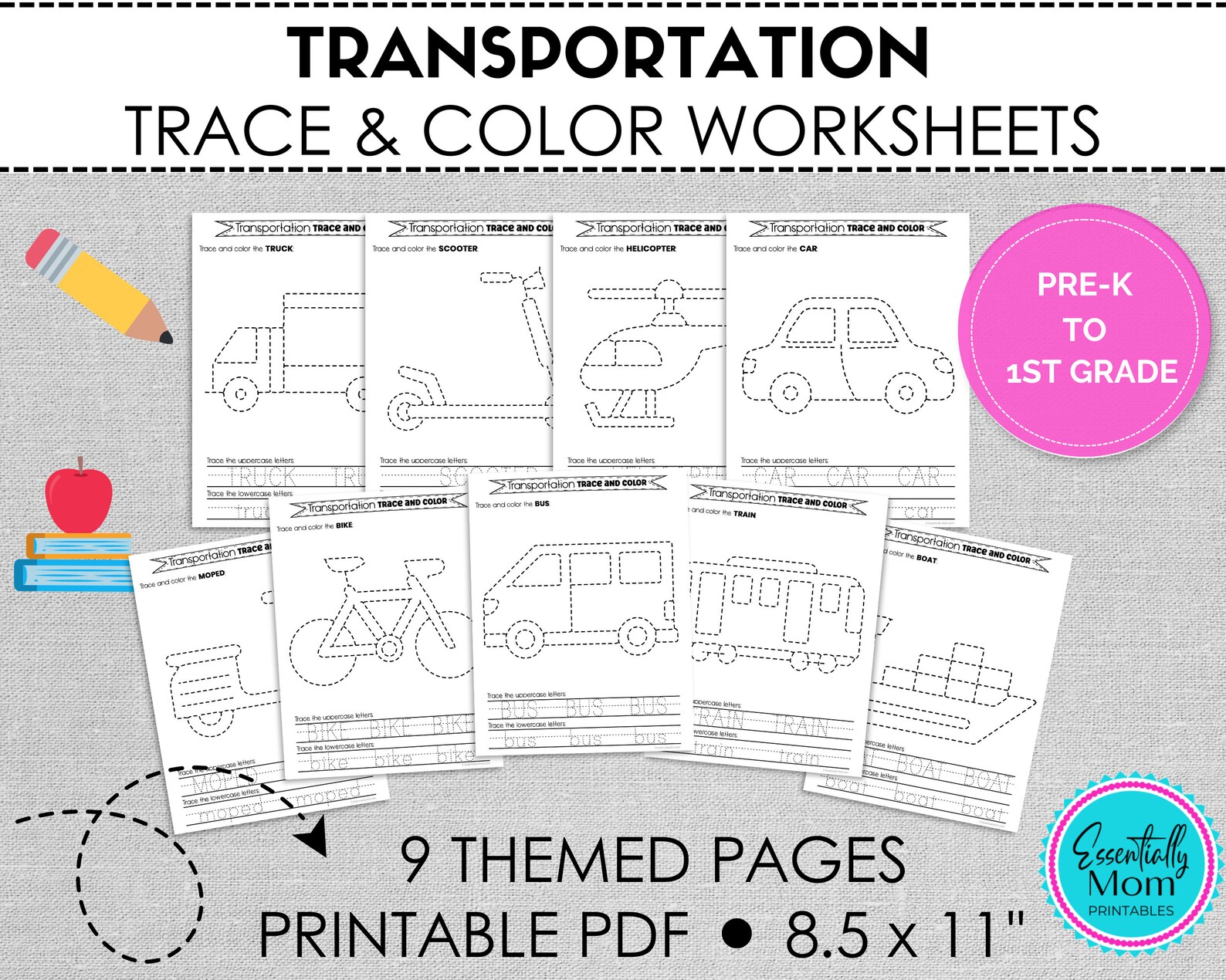 Transportation Trace and Color Worksheets - Etsy