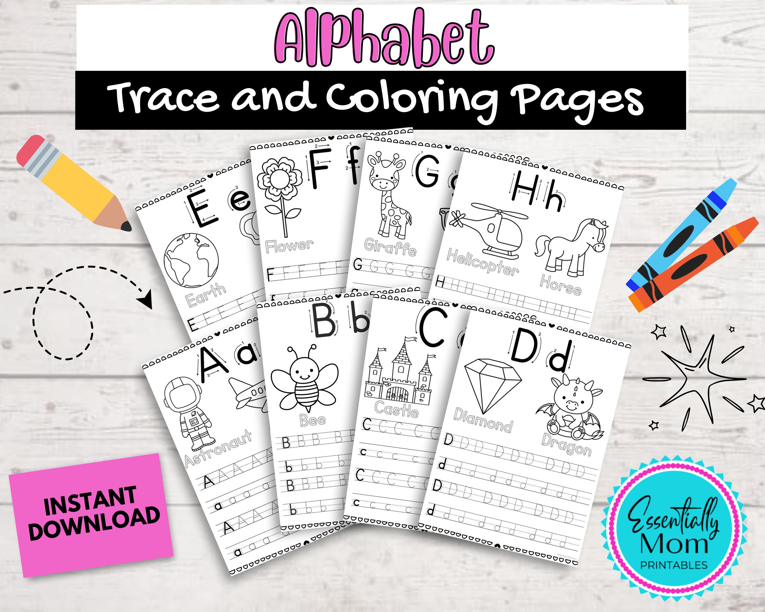 Alphabet Trace and Color Worksheets for Kindergarten (PDF Pattern) - Etsy