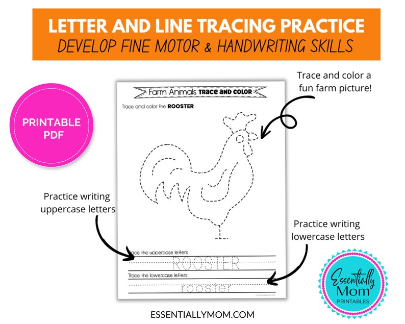 Farm Animals Trace and Color Worksheets: Fine Motor Skills (digital ...