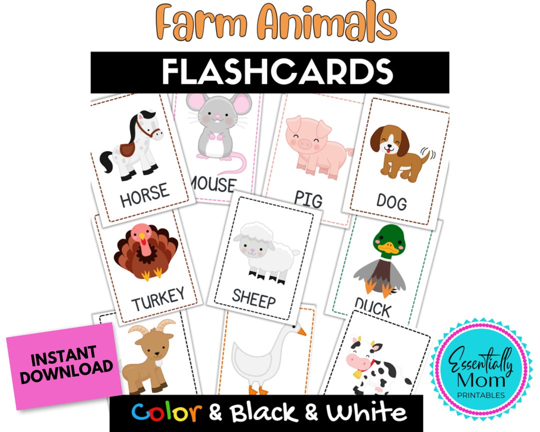 Farm Animal Flash Cards Printable, Animal Farm Flash Cards, Animals on ...