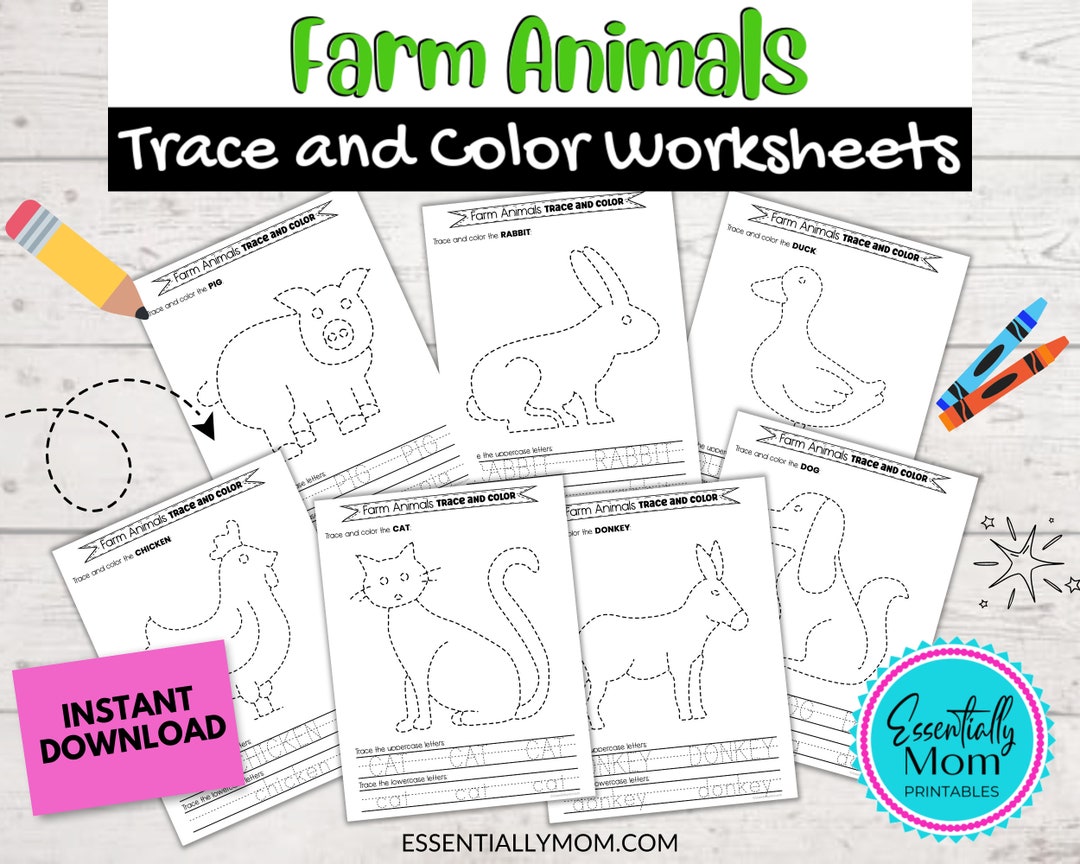 Farm Animals Trace and Color Worksheets: Fine Motor Skills (digital ...