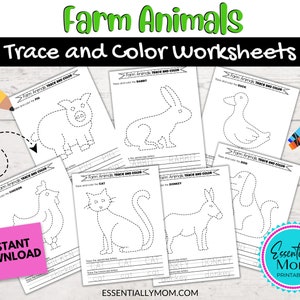 Farm Animals Trace and Color Worksheets: Fine Motor Skills (digital ...