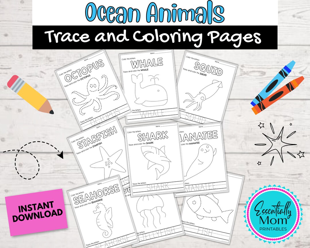 Ocean Animals Trace and Coloring Pages, Sea Animals Coloring Pages ...