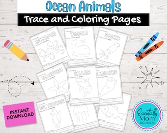Ocean Animals Trace and Color Pages: Preschool Learning (printable PDF ...