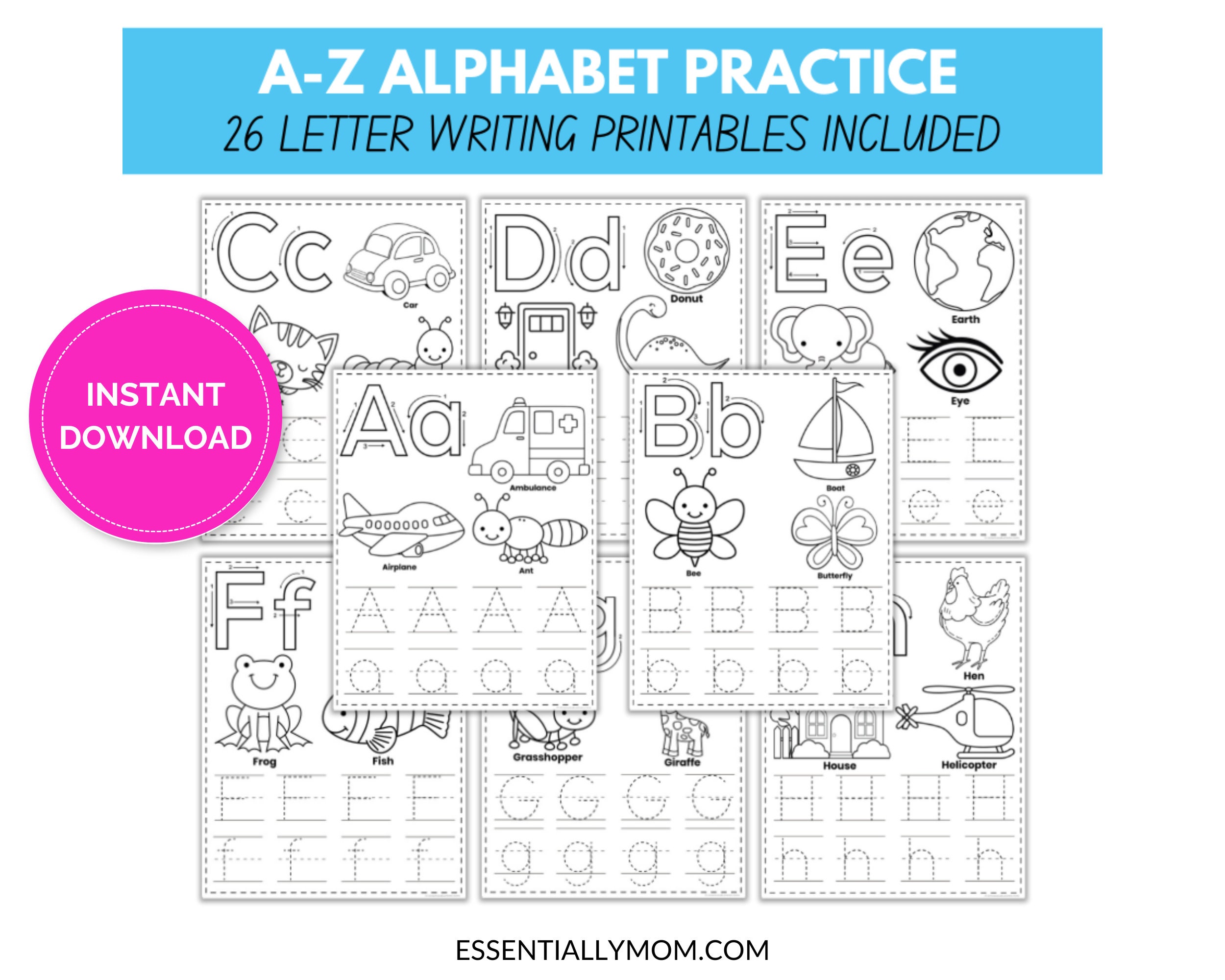 Alphabet Tracing and Coloring Pages | Printable ABC Worksheets | Letter ...