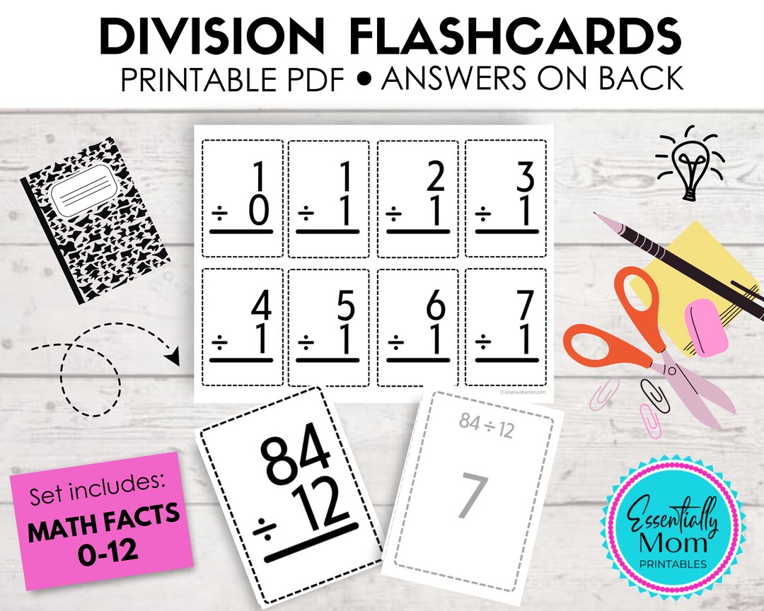 Printable Division Flashcards 0-12 {with Answers on Back}, Math ...